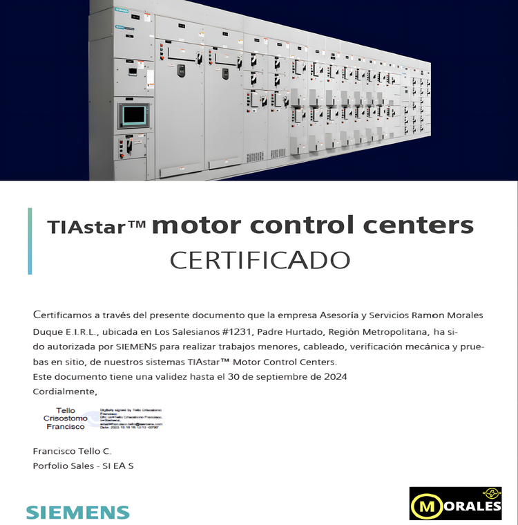 Certificación en TIAstar™ Motor Control Centers – Morales EIRL