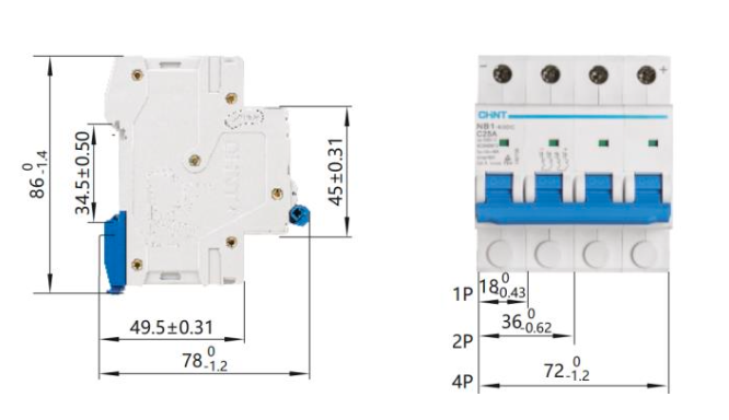 Interruptor DC CHINT NB1-63DC 2P 10A 1000VDC Curva C – 6kA – Código 07 – Morales EIRL